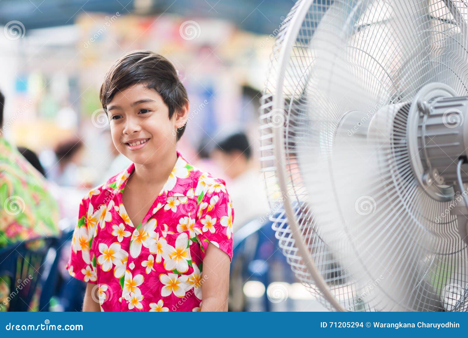 Little Boy in Front of Electric Fan in the Summer Time Stock Photo ...