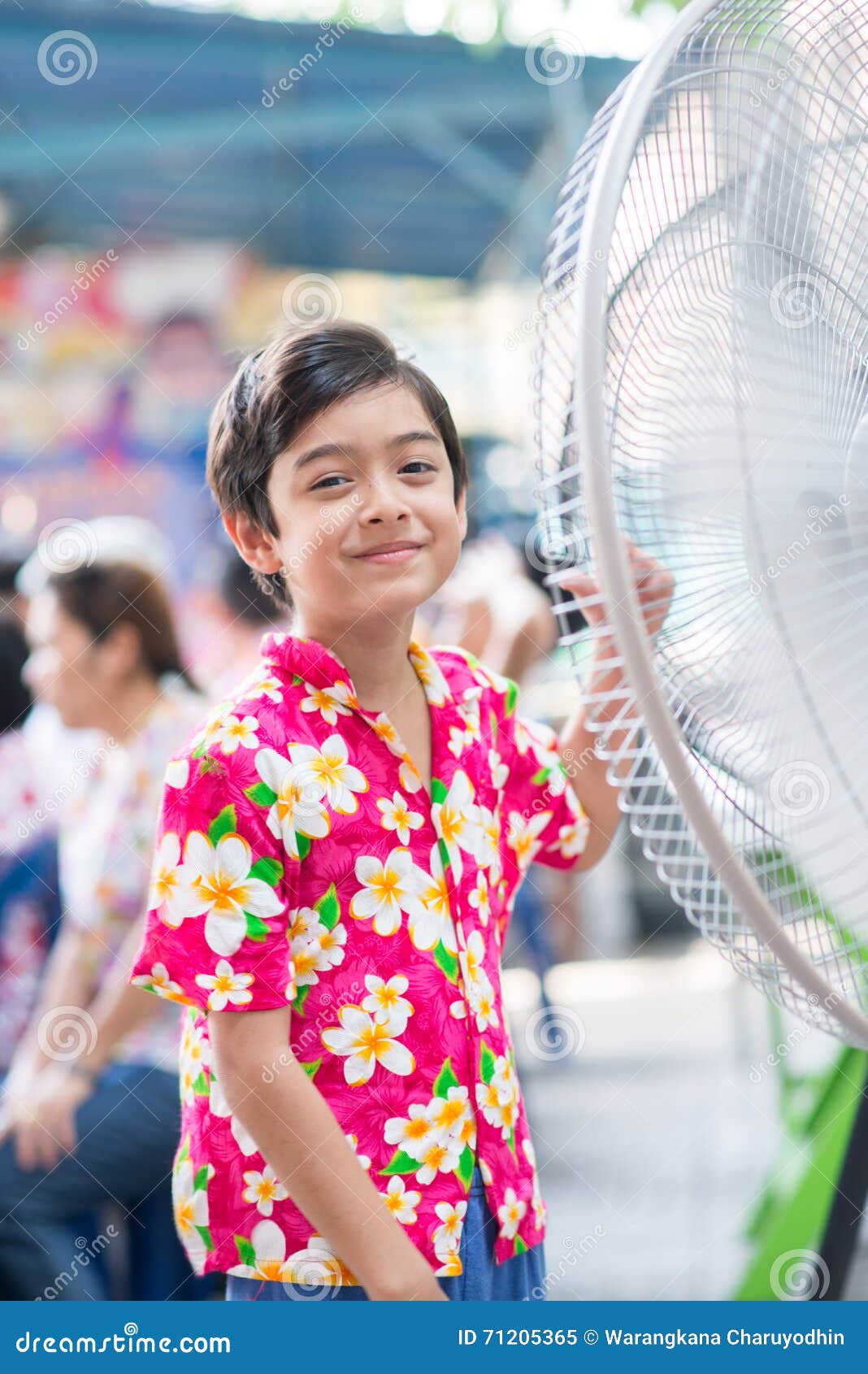 Little Boy in Front of Electric Fan in the Summer Time Stock Image ...