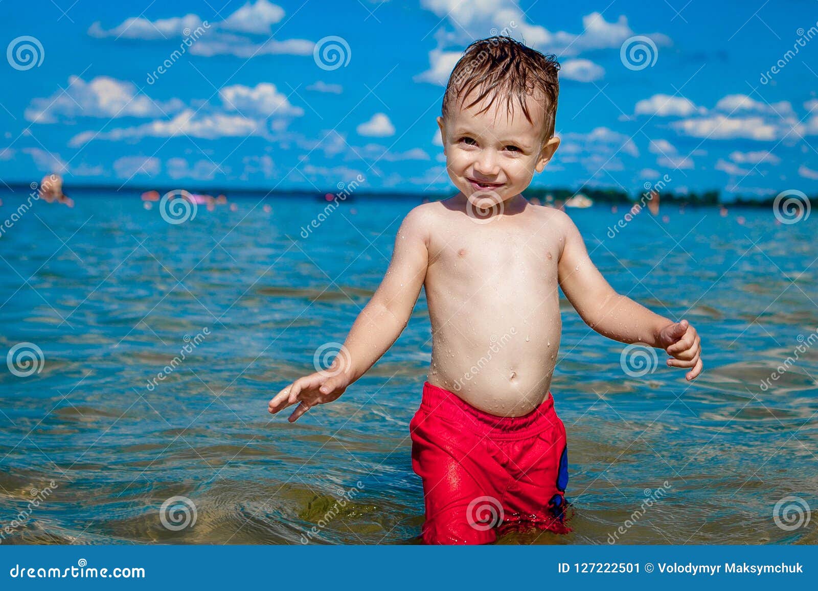 Little Boy Froze after Bathing on the Lake Stock Image - Image of ...