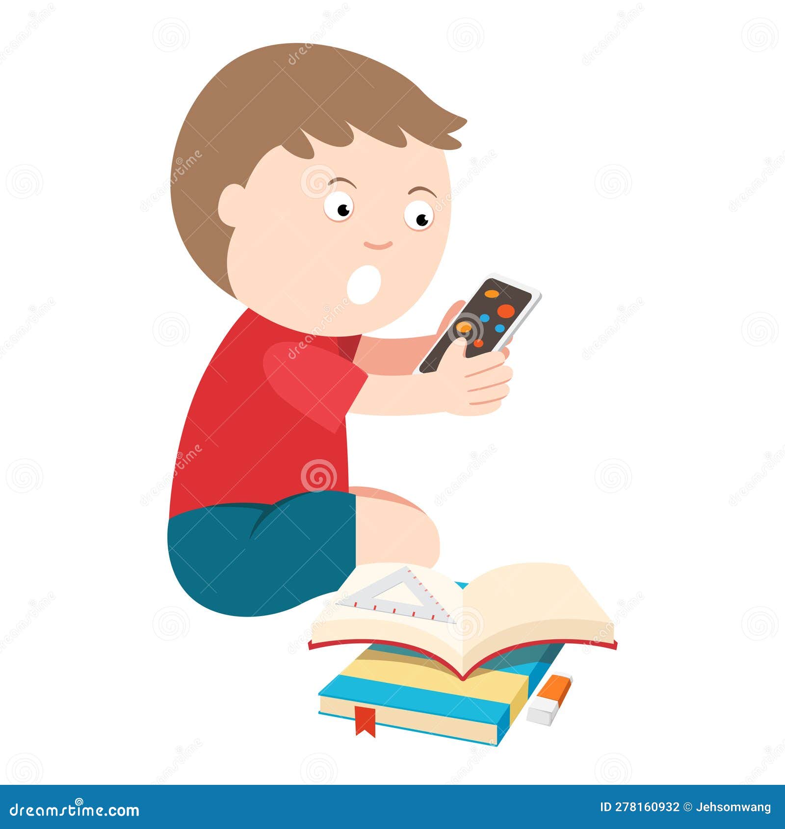 Little Boy Get Addicted To Use Smartphone Stock Vector - Illustration ...