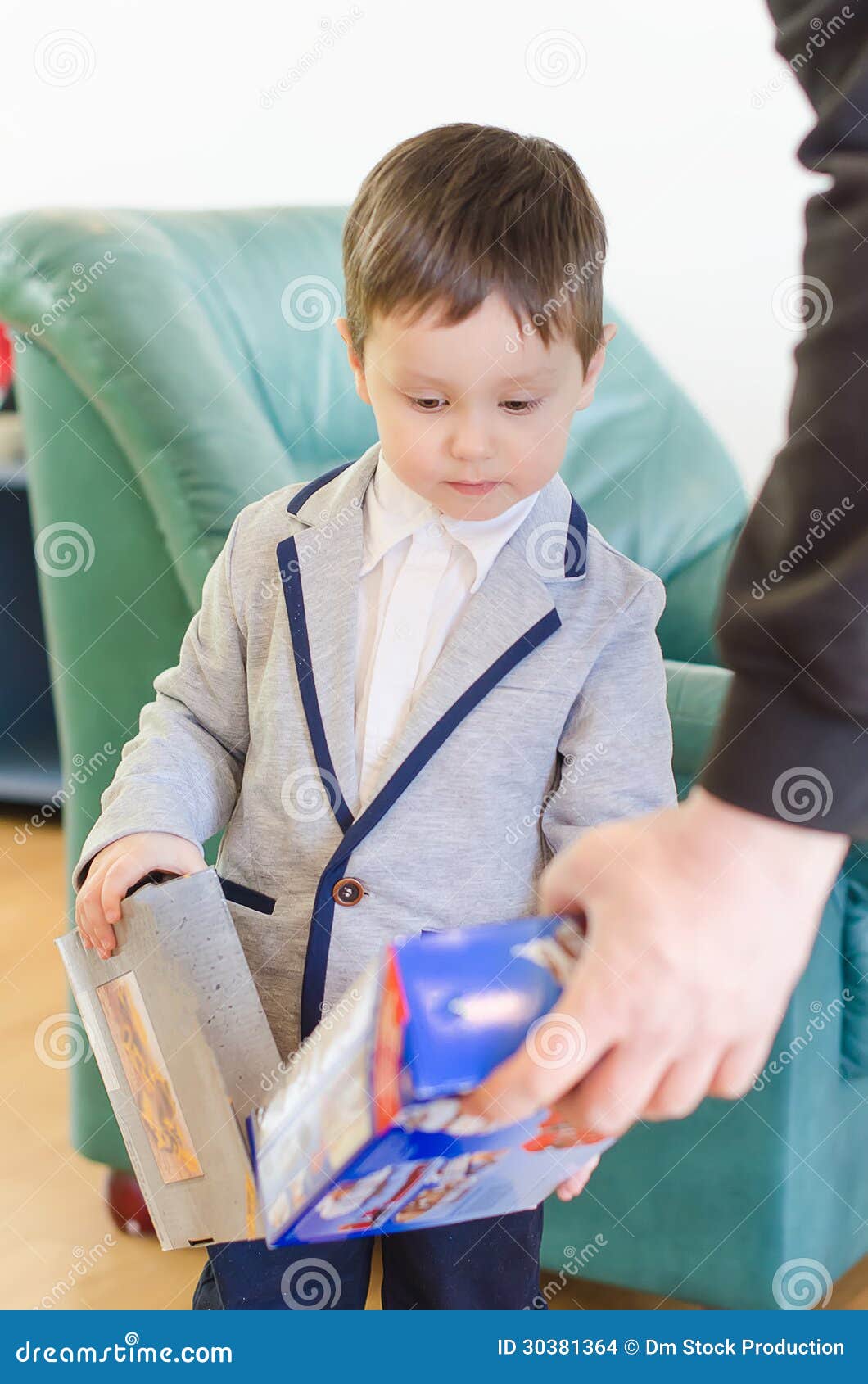 Little Boy is Getting a Present Stock Photo - Image of portrait, gift ...