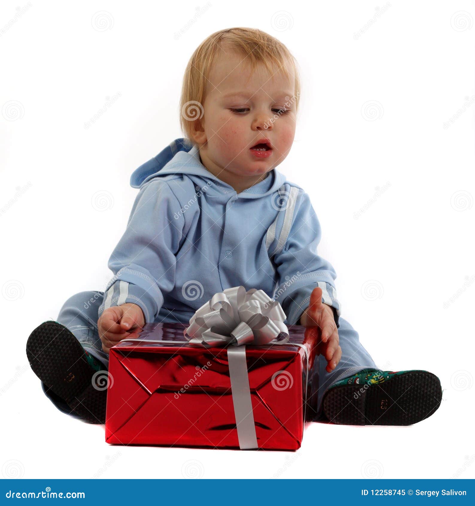 Little boy with a gift stock image. Image of white, little - 12258745