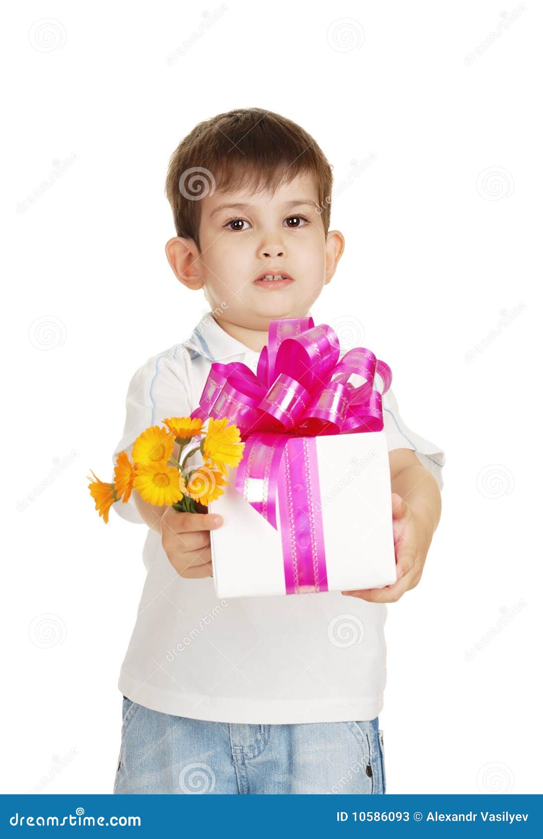 The Little Boy with a Gift and the Colors Stock Image - Image of ...