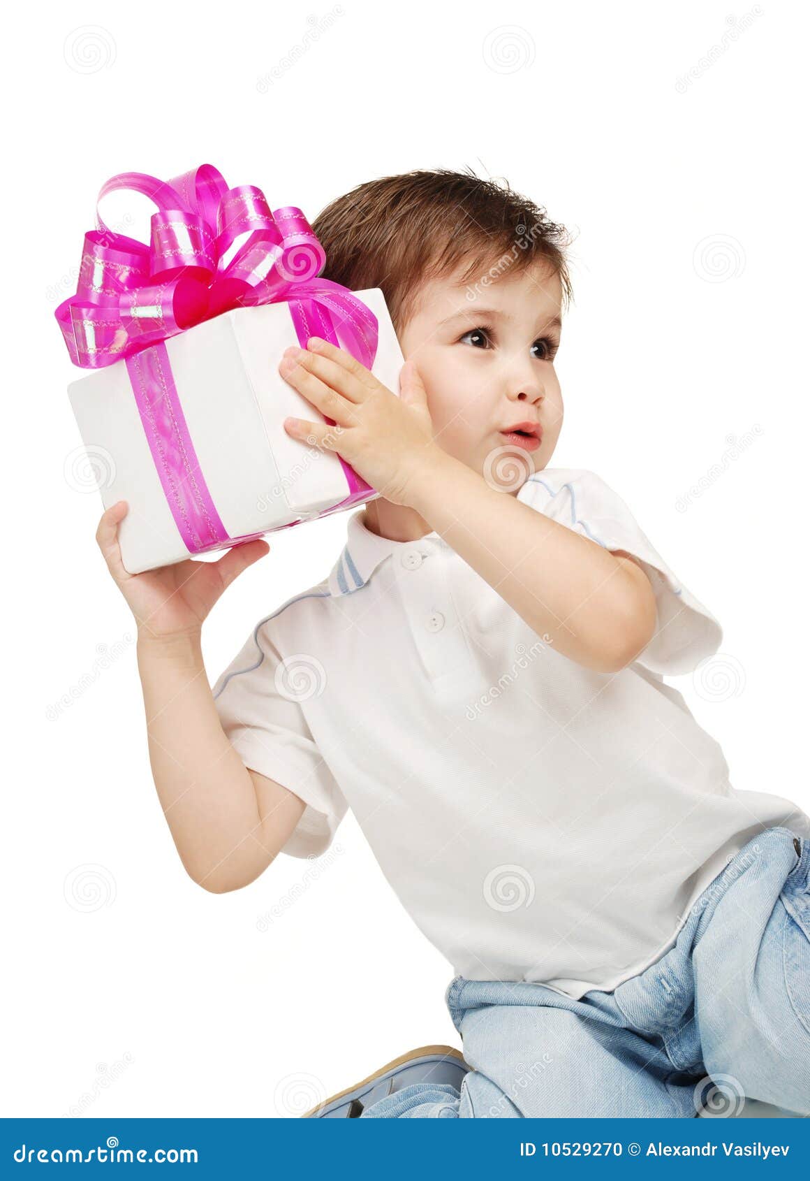 The Little Boy with a Gift in a Hands Stock Photo - Image of events ...