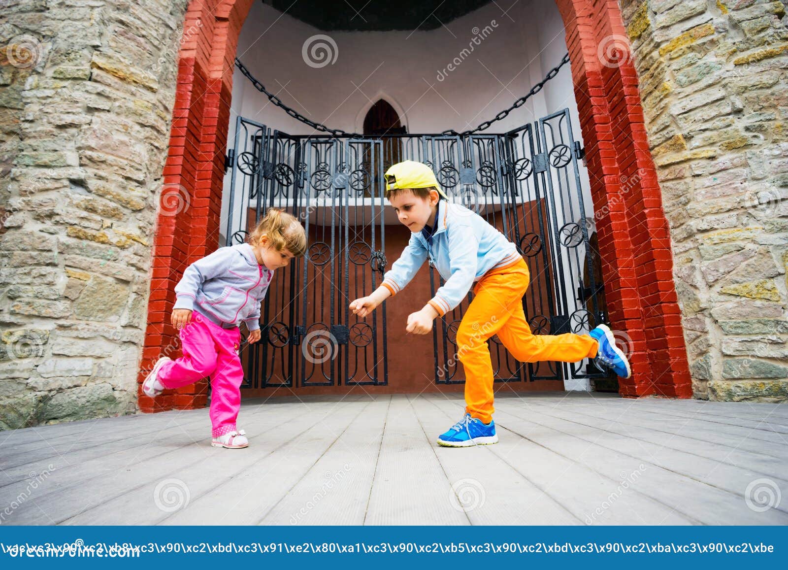 Little Boy and Girl Dancing on Stage in Park. Stock Image - Image of ...