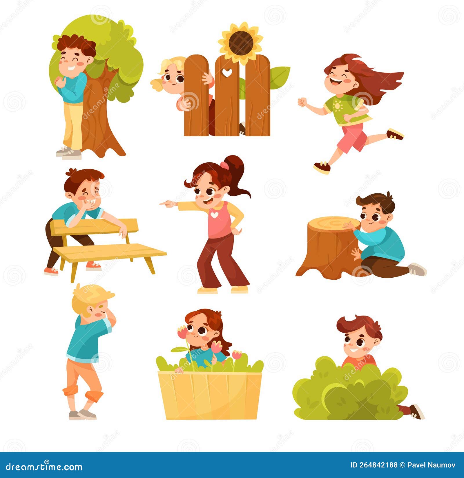 Little Boy And Girl Playing Hide And Seek Game And Having Fun Vector Set Stock Illustration 2296