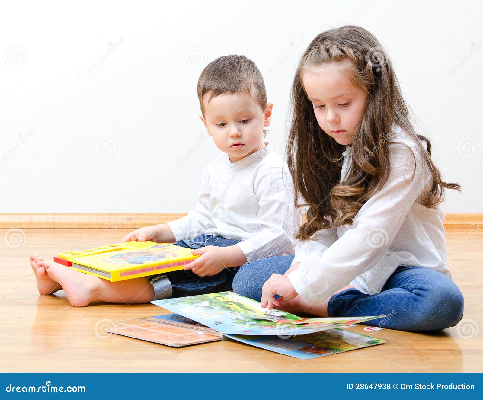 Little Boy and Girl Reading a Book Stock Photo - Image of education ...