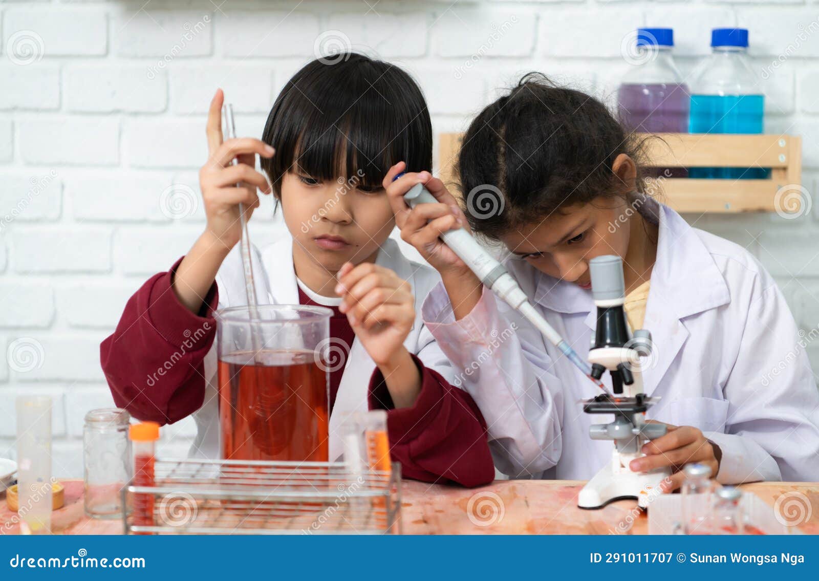 Little Boy and Girl in Science Classroom it is the Basis for the ...