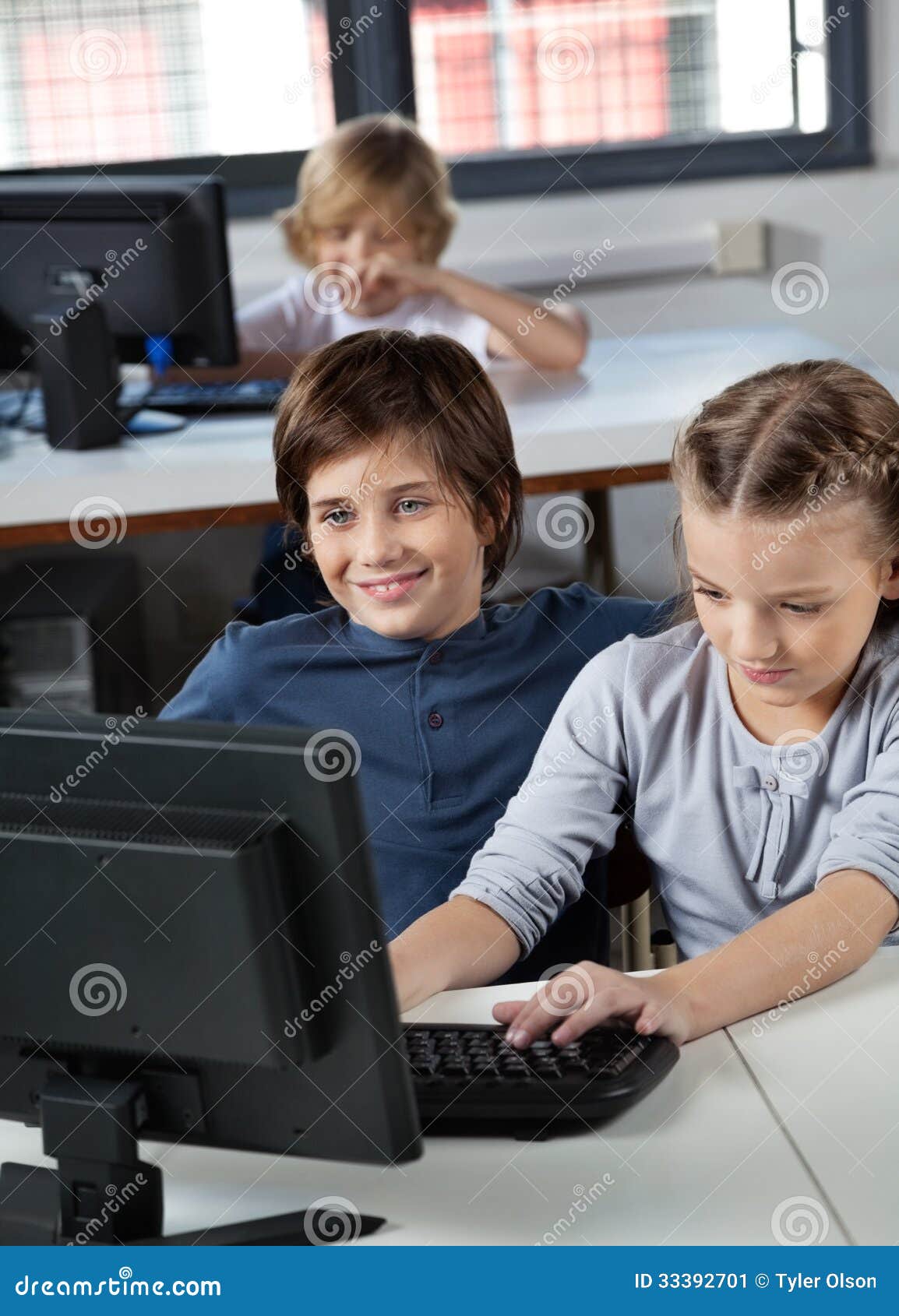 Little Boy and Girl Using Desktop Pc Stock Image - Image of girl ...