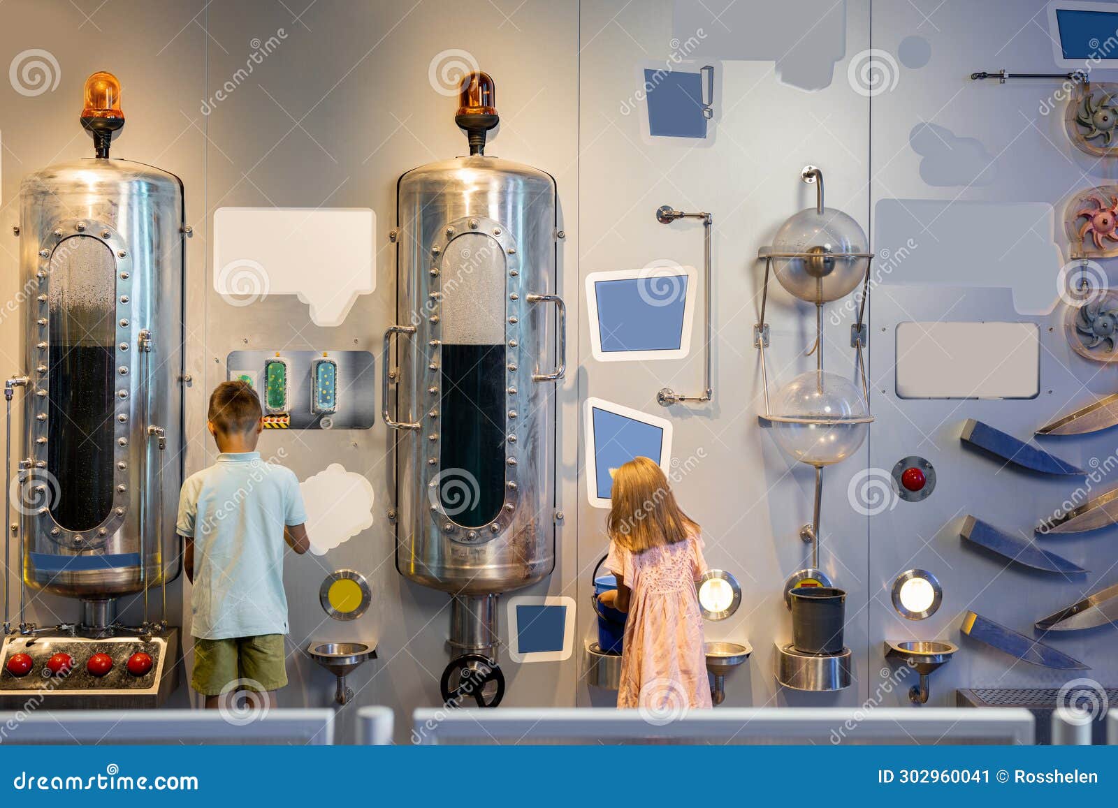 Little Boy and Girl Visit a Science Museum Stock Image - Image of ...