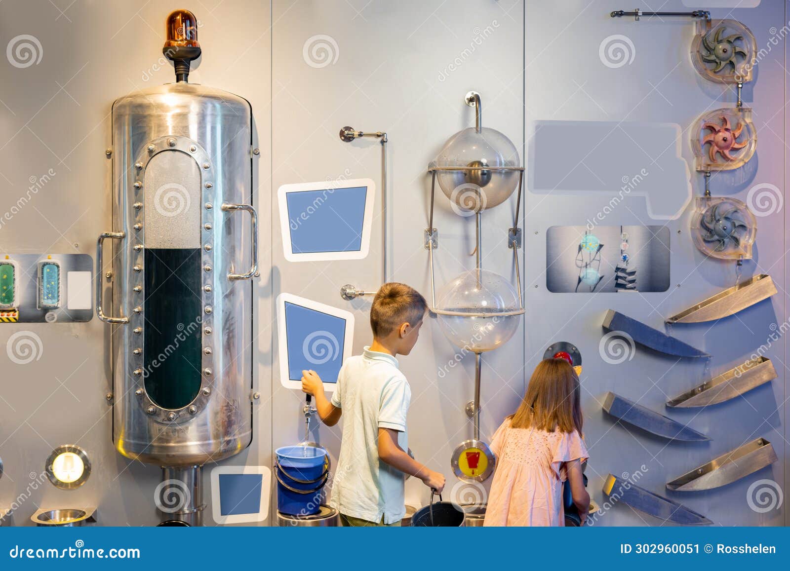 Little Boy and Girl Visit a Science Museum Stock Image - Image of ...