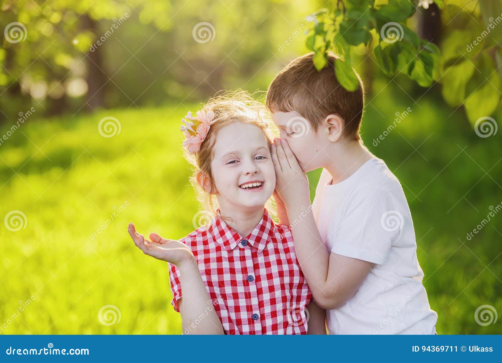 Little Boy and Girl Whispers. Stock Image - Image of childhood, happy ...