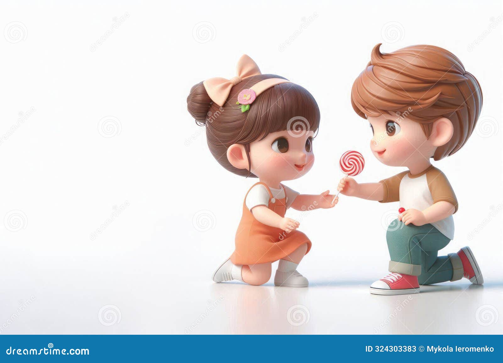 A Little Boy Giving a Girl a Candy. Space for Text. Stock Illustration - Illustration of cute ...