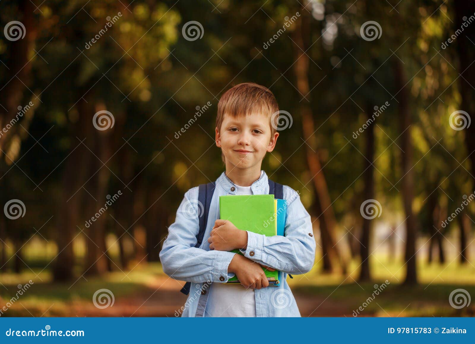 Little Boy Going Back To School. Child with Backpack and Books. Stock ...