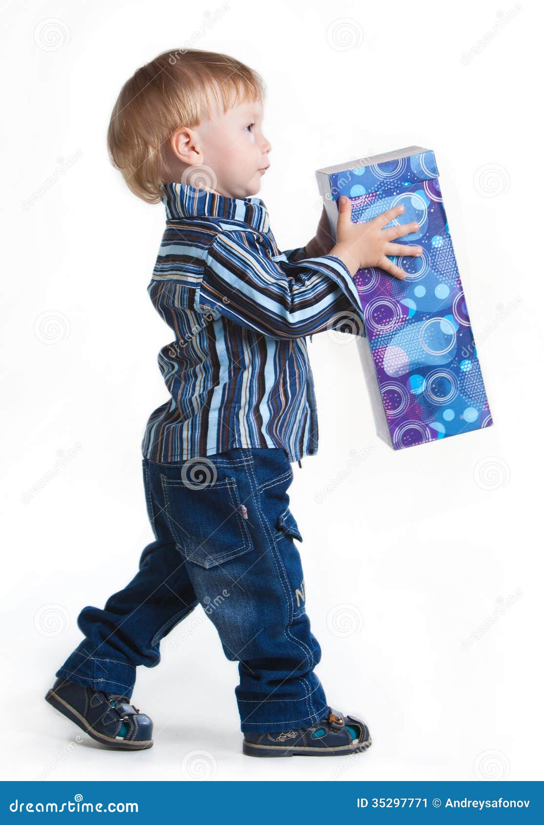 Little Boy Going with Big Box in His Hands Stock Image - Image of male ...