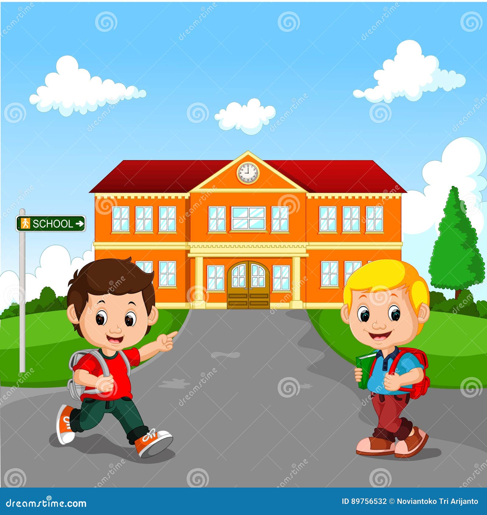 Little boy going to school stock vector. Illustration of school - 89756532