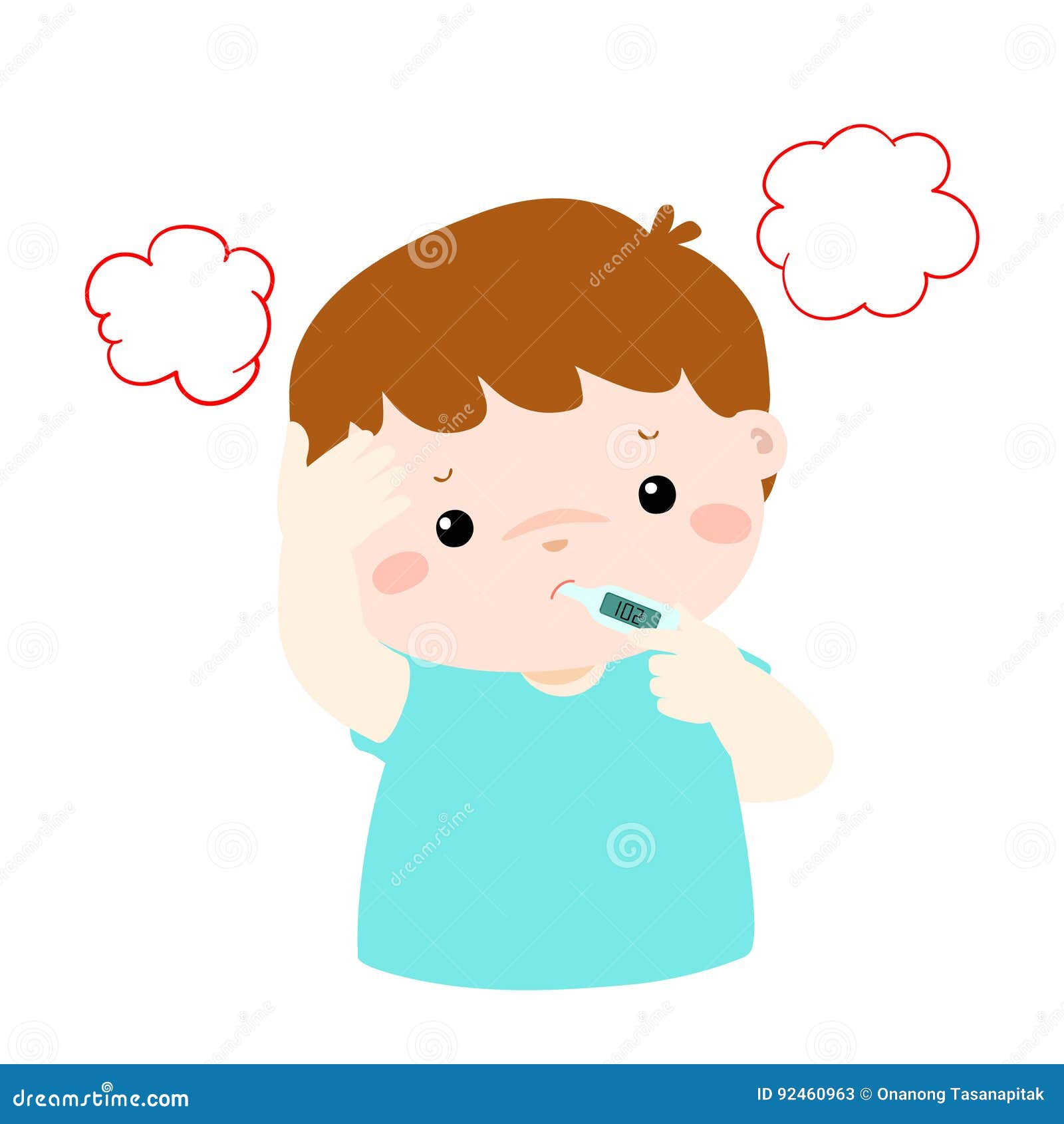 Little Boy Got High Temperature Cartoon. Stock Vector - Illustration of ...