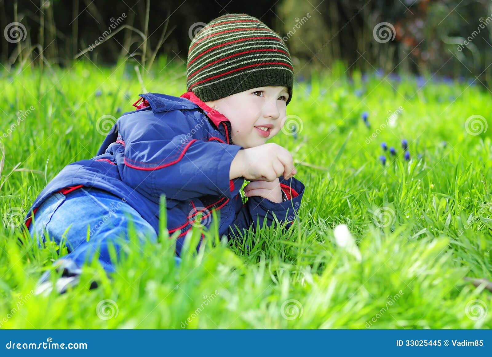 Little Boy on the Green Grass Stock Image - Image of gift, celebration ...