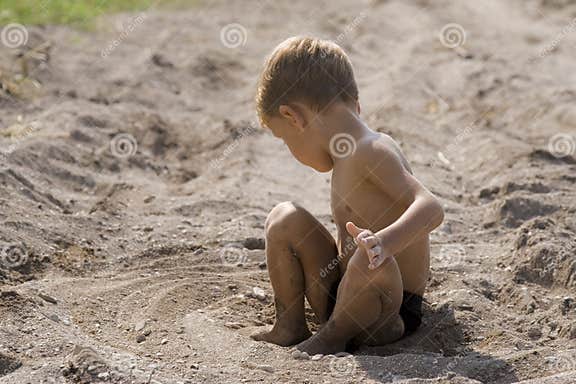 Little Boy Has Outlined Round Itself a Circle Stock Photo - Image of ...