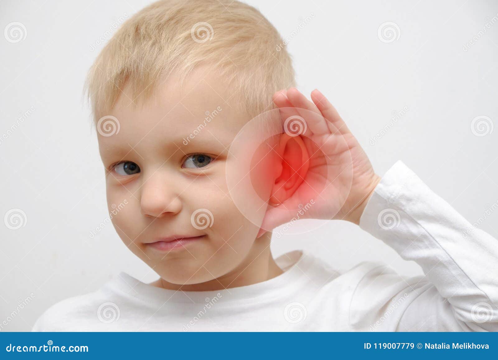 Little boy has a sick ear stock image. Image of baby - 119007779