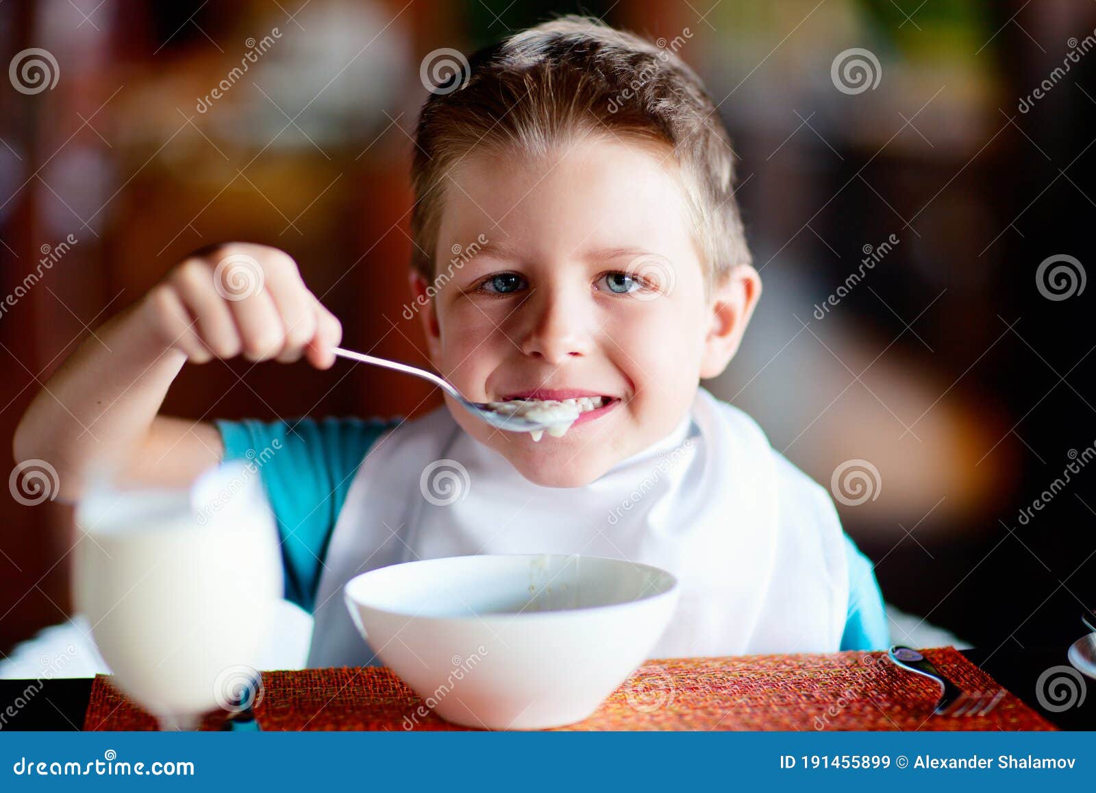 Little Boy Having Breakfast Stock Image - Image of portrait, leisure ...
