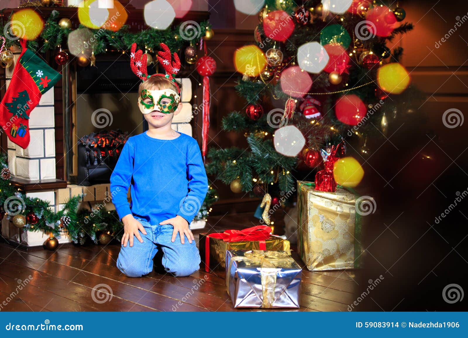 Little Boy Having Fun in Christmas Home Stock Photo - Image of interior ...