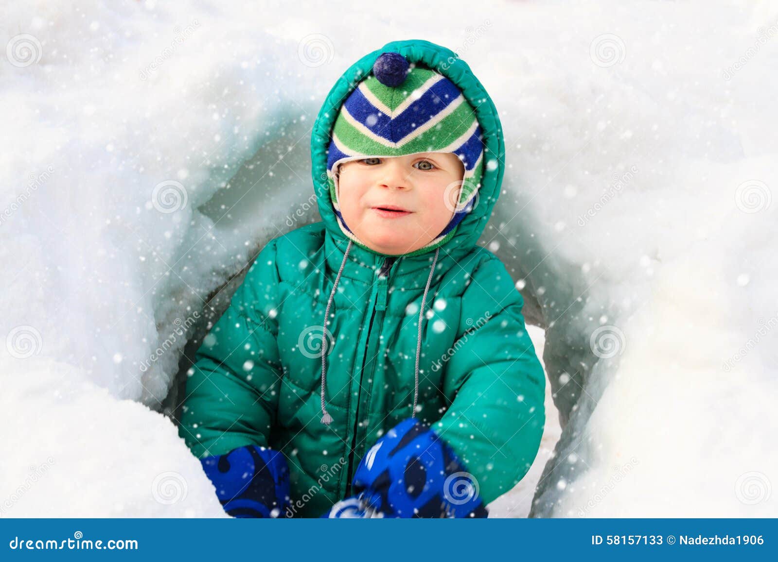 Little Boy Having Fun in Winter Snow Stock Image - Image of child ...