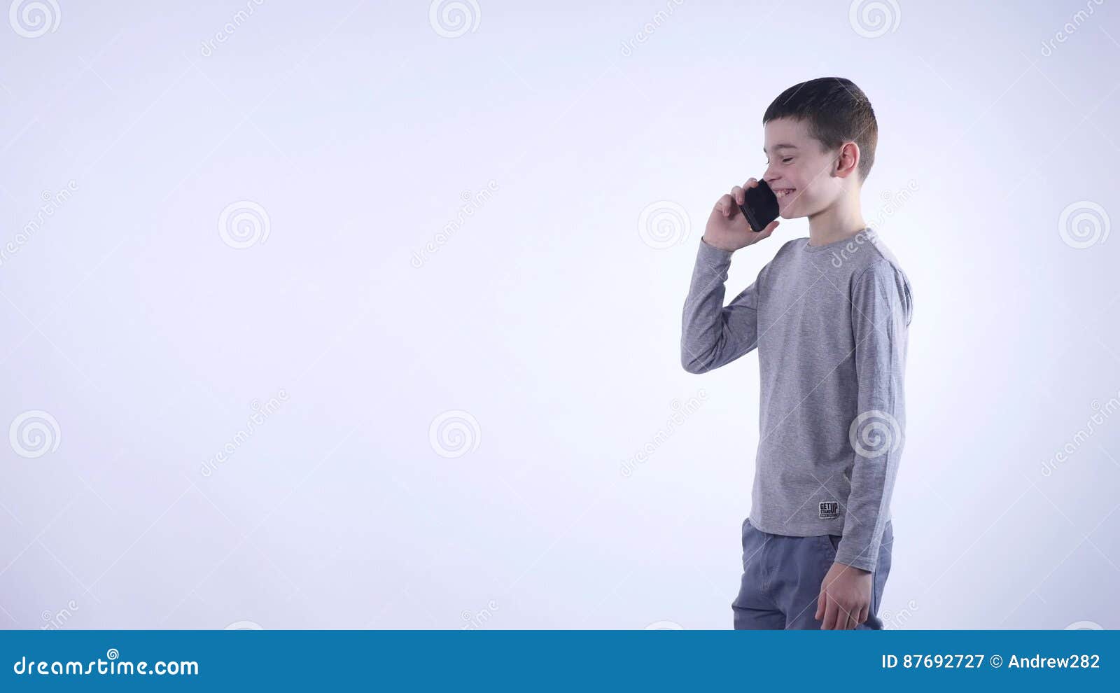 Little Boy Having a Phone Call Isolated on White Background Stock Video ...
