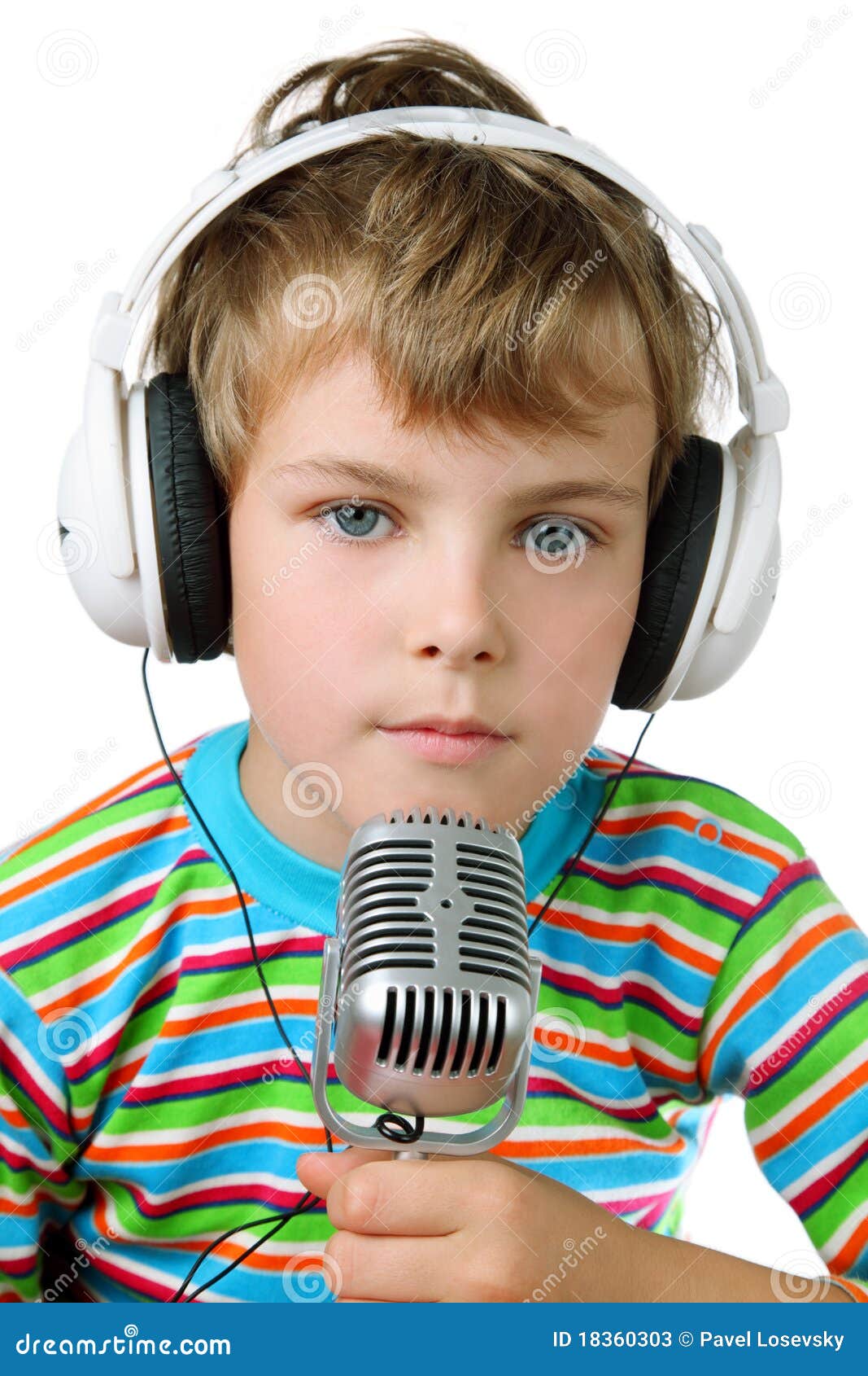 Little Boy and Headphone with Microphone Stock Image - Image of look ...