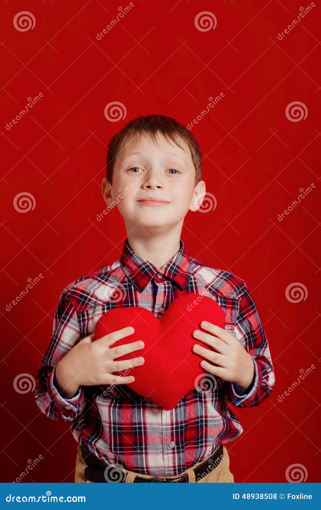 Little Boy with a Heart of Toy Stock Photo - Image of cheerful ...