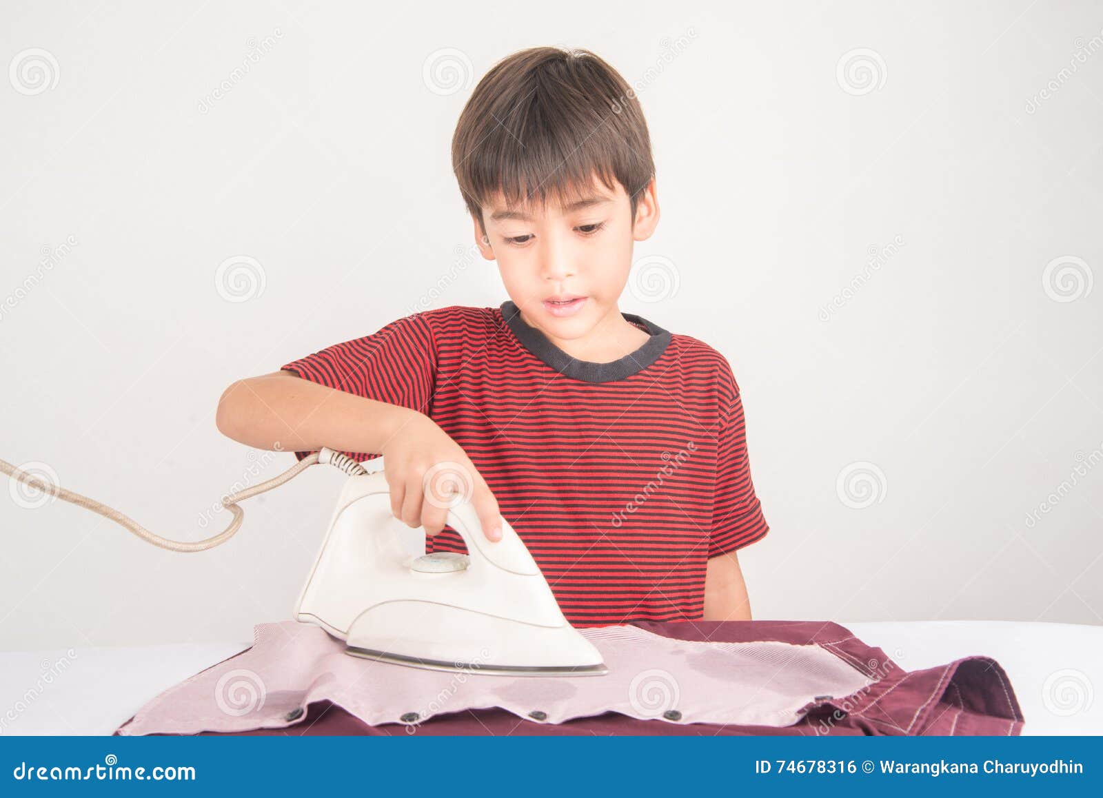 Little Boy Helping House Work Using Iron His Cloth Stock Photo - Image ...