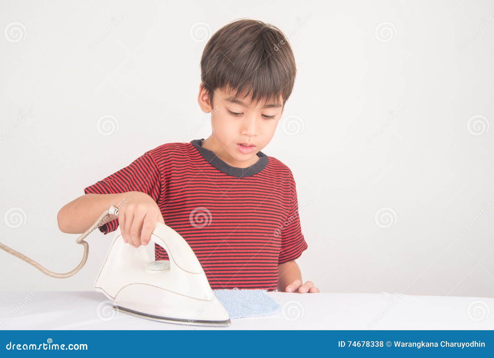 Little Boy Helping House Work Using Iron His Cloth Stock Photo - Image ...