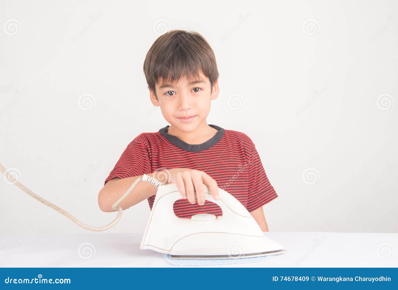 Little Boy Helping House Work Using Iron His Cloth Stock Image - Image ...