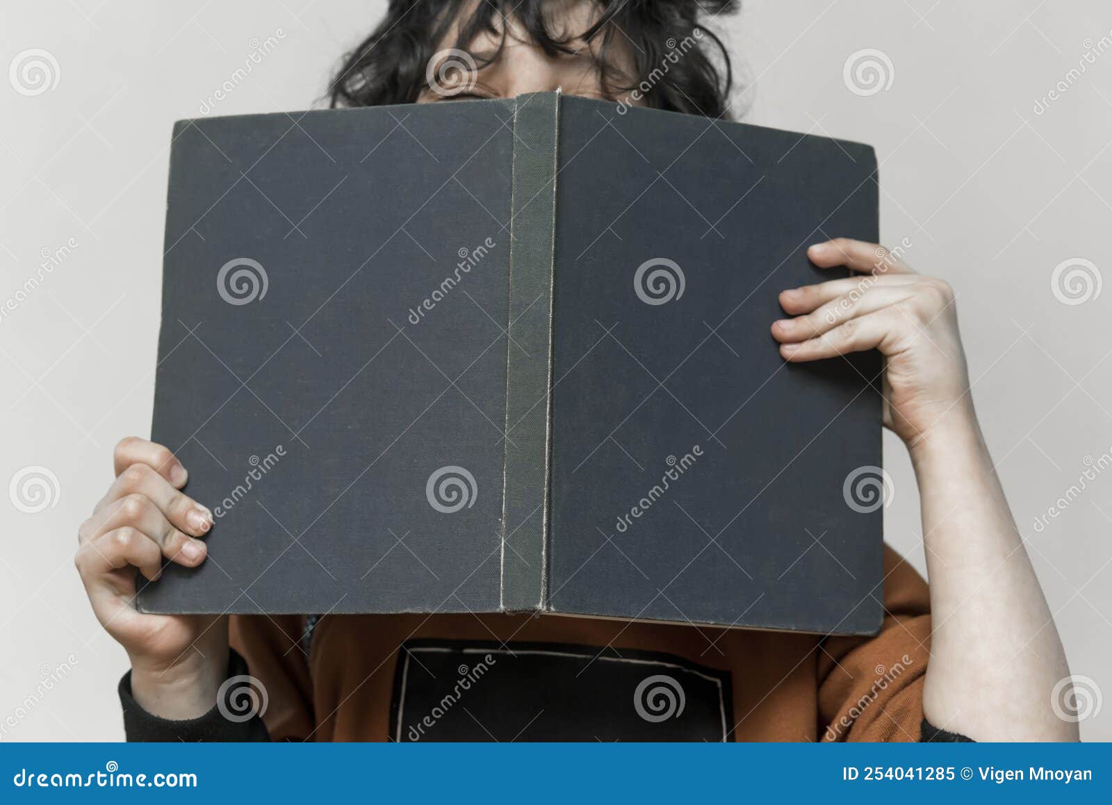 Little Boy Hides His Face Behind a Book Stock Image - Image of textbook ...