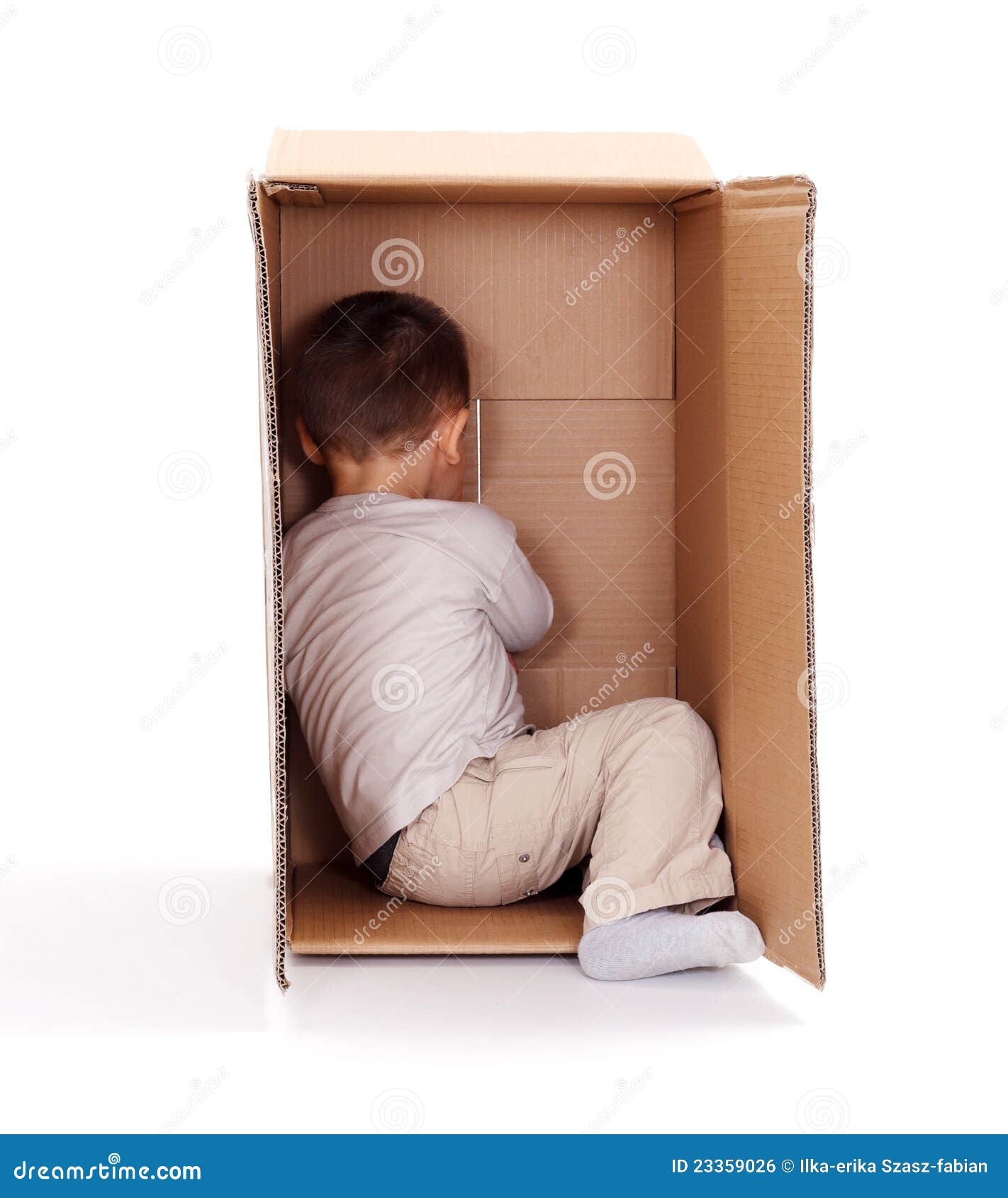 Little Boy Hiding in Cardboard Box Stock Photo - Image of child ...