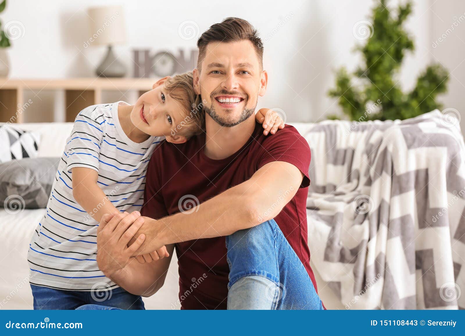 Little Boy and His Dad Spending Time Together at Home Stock Image ...