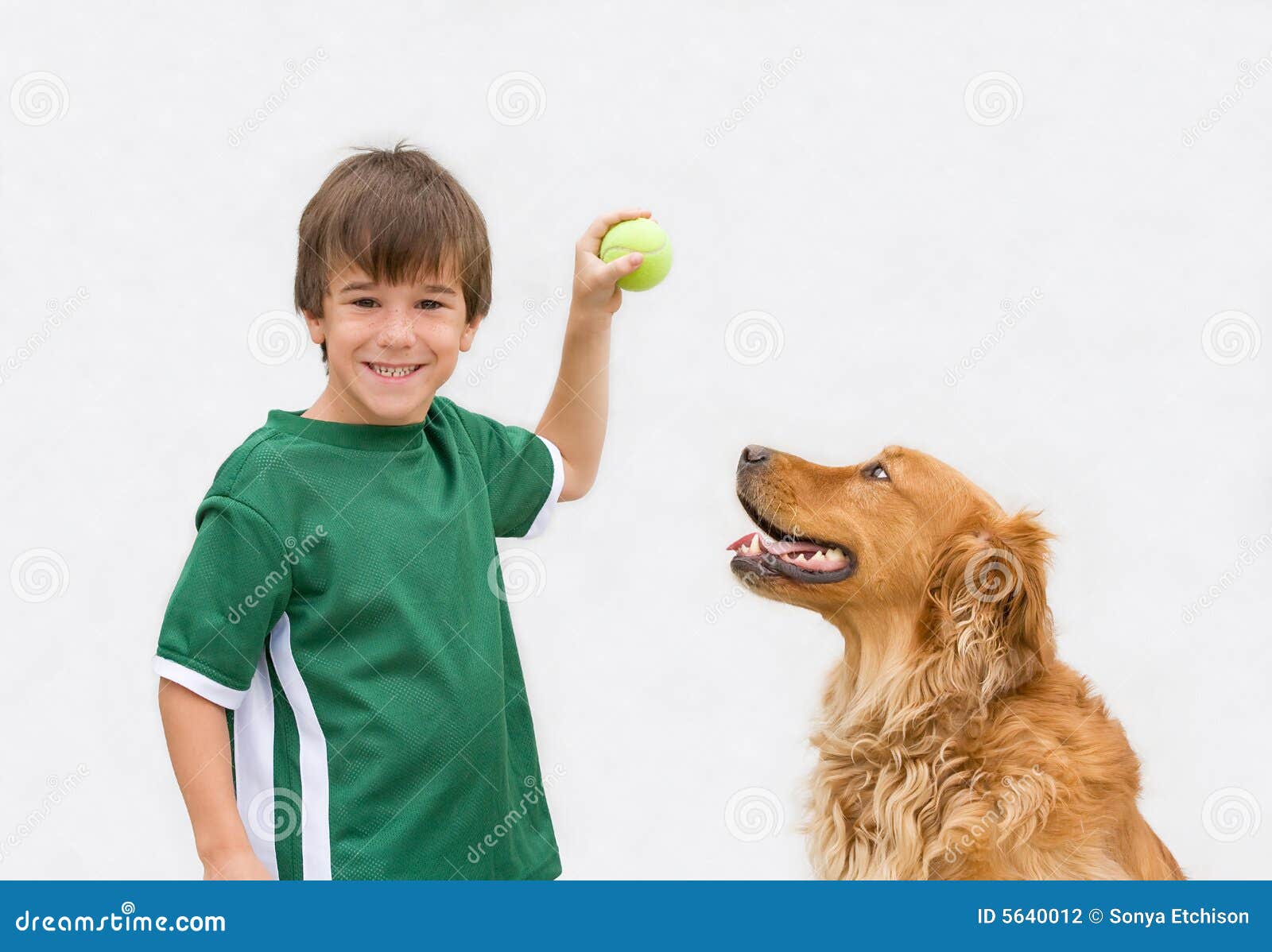 Little Boy and His Dog stock photo. Image of fetching - 5640012