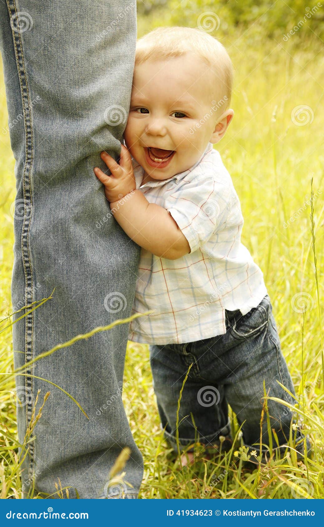 Little Boy with His Father on the Nature Stock Image - Image of ...