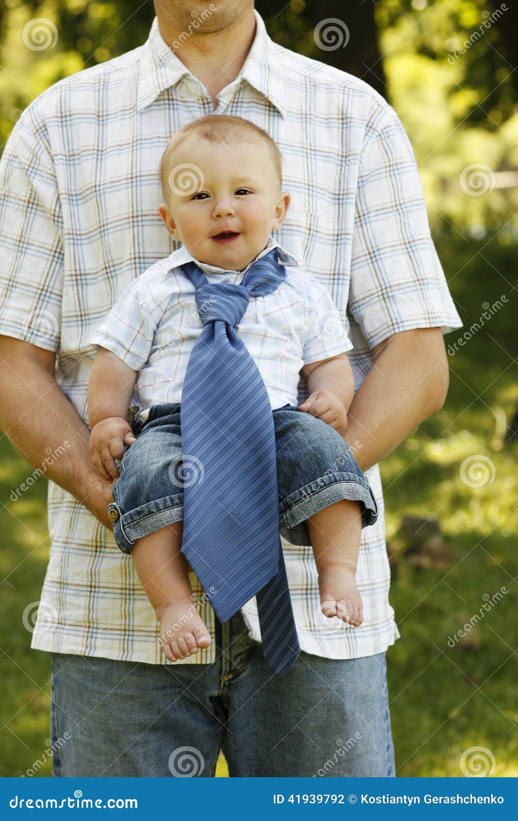 Little Boy with His Father on the Nature Stock Photo - Image of holding ...