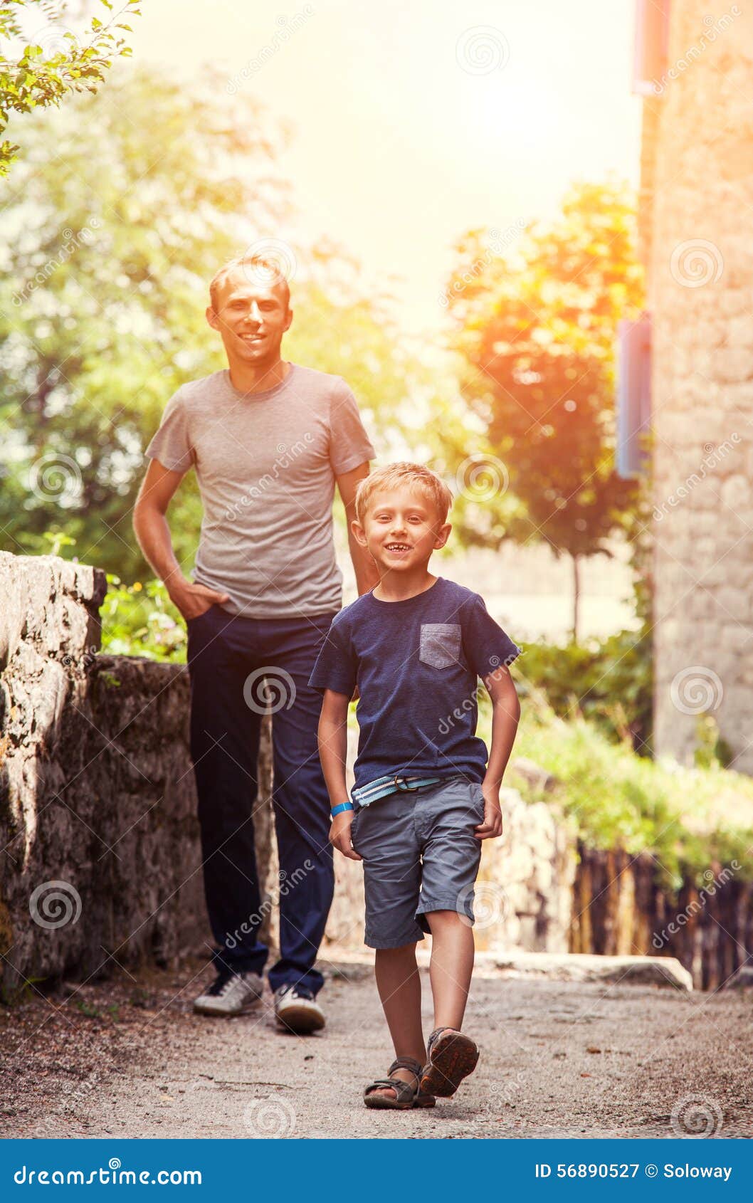 Little Boy with His Father Walk Together Stock Image - Image of funny ...