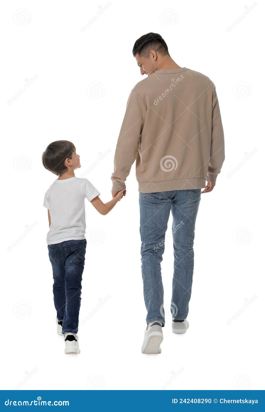 Little Boy with His Father on Background, Back View Stock Photo - Image ...