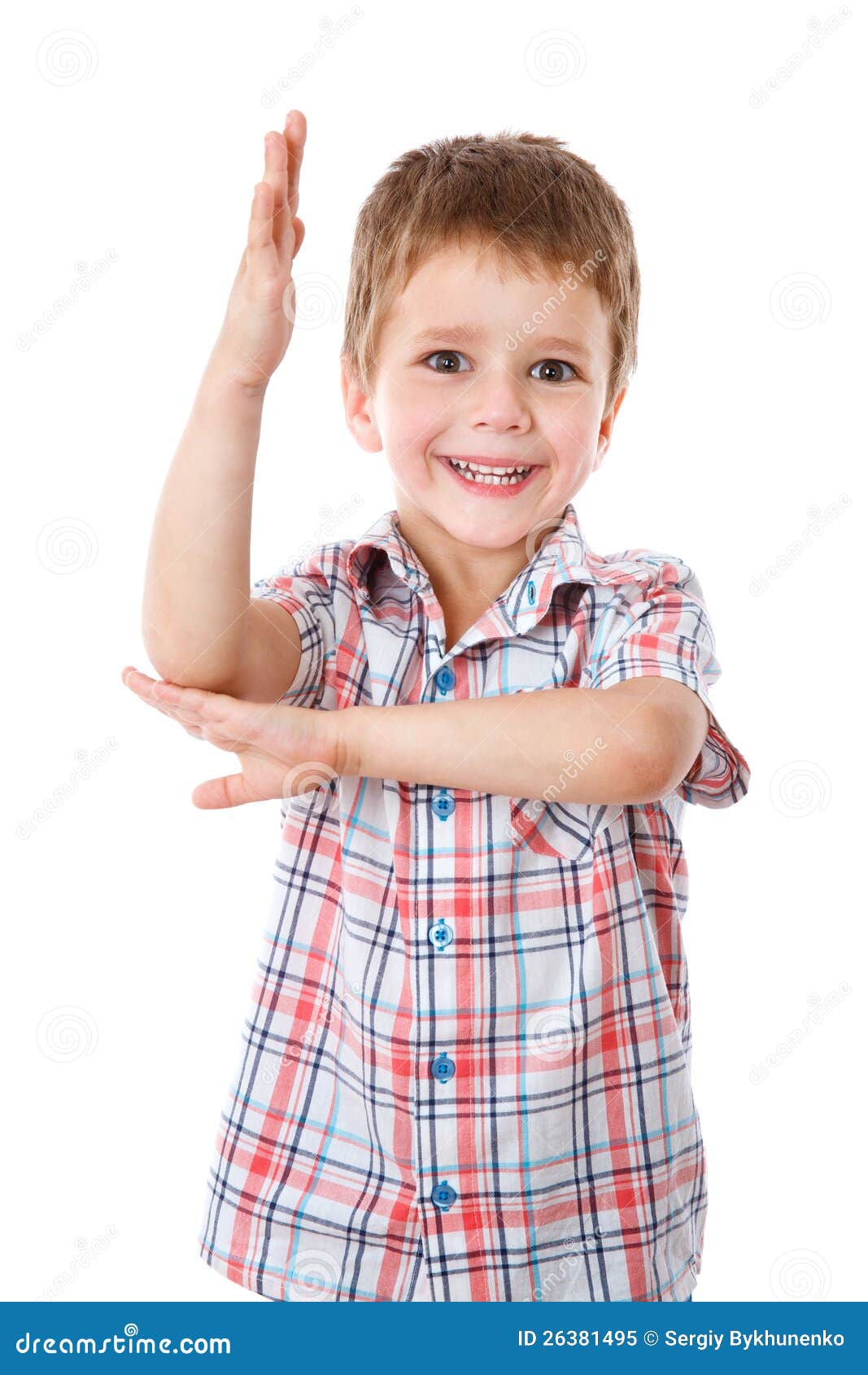 Little Boy with His Hand Raised Up Stock Image - Image of hand ...