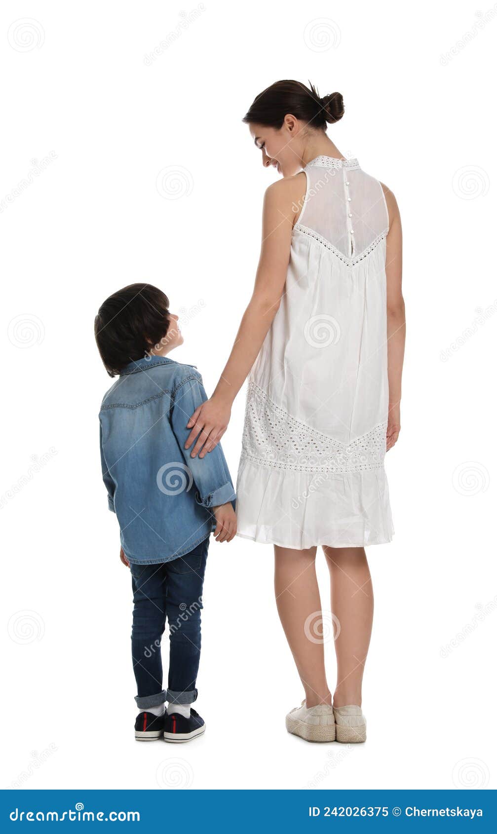 Little Boy with His Mother on White Background Stock Image - Image of ...