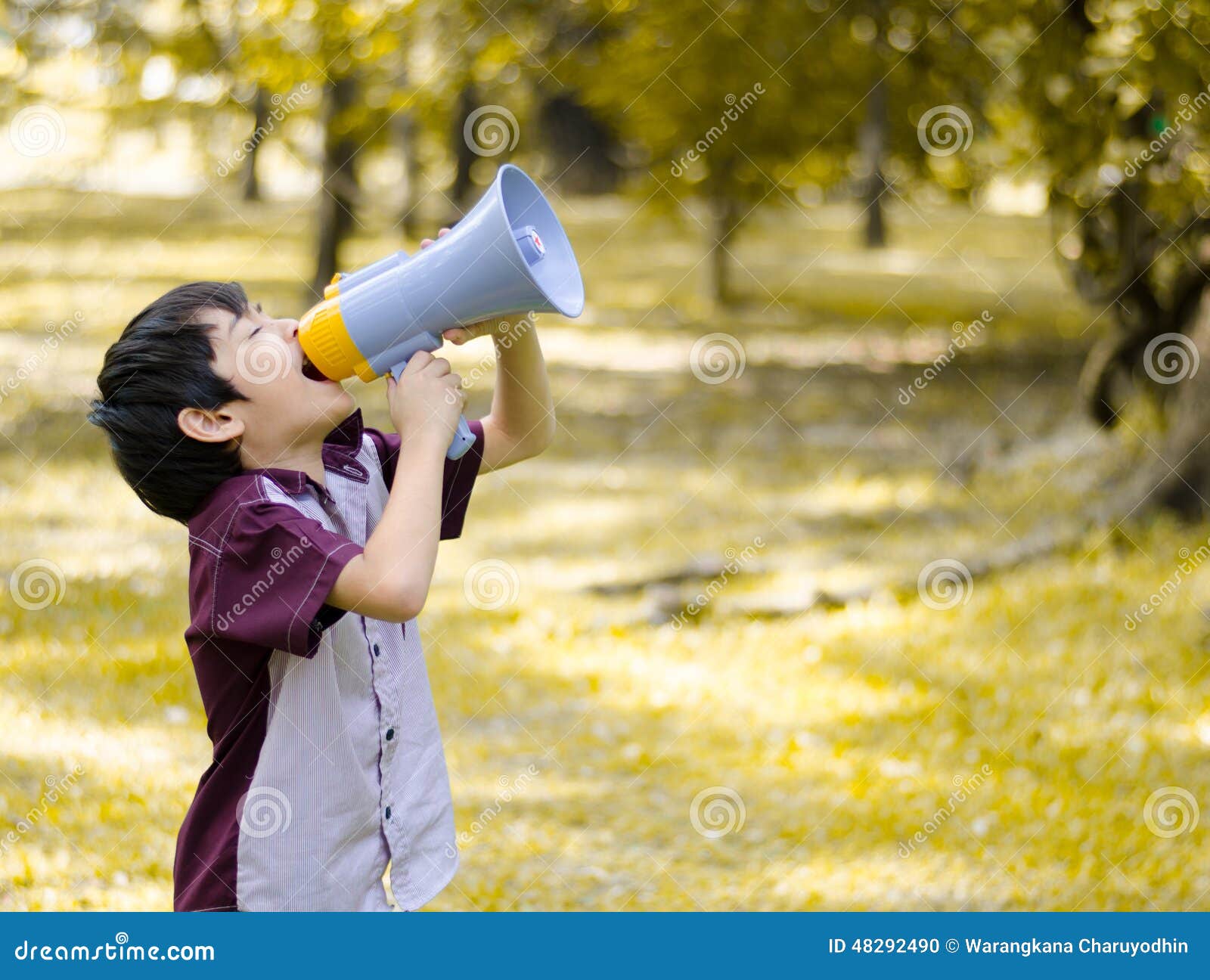 Little Boy Hold Megaphone Shouting in the Park Stock Photo - Image of ...
