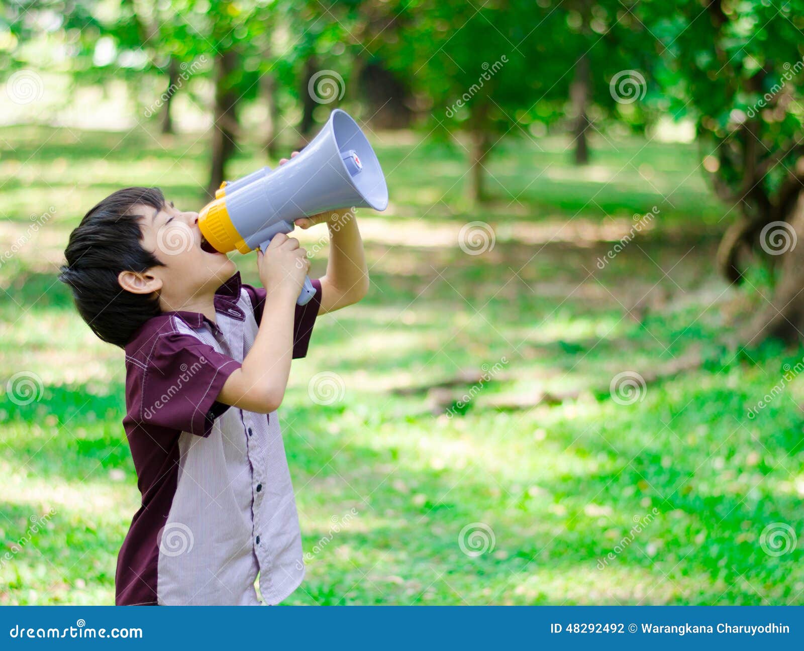 Little Boy Hold Megaphone Shouting in the Park Stock Photo - Image of ...
