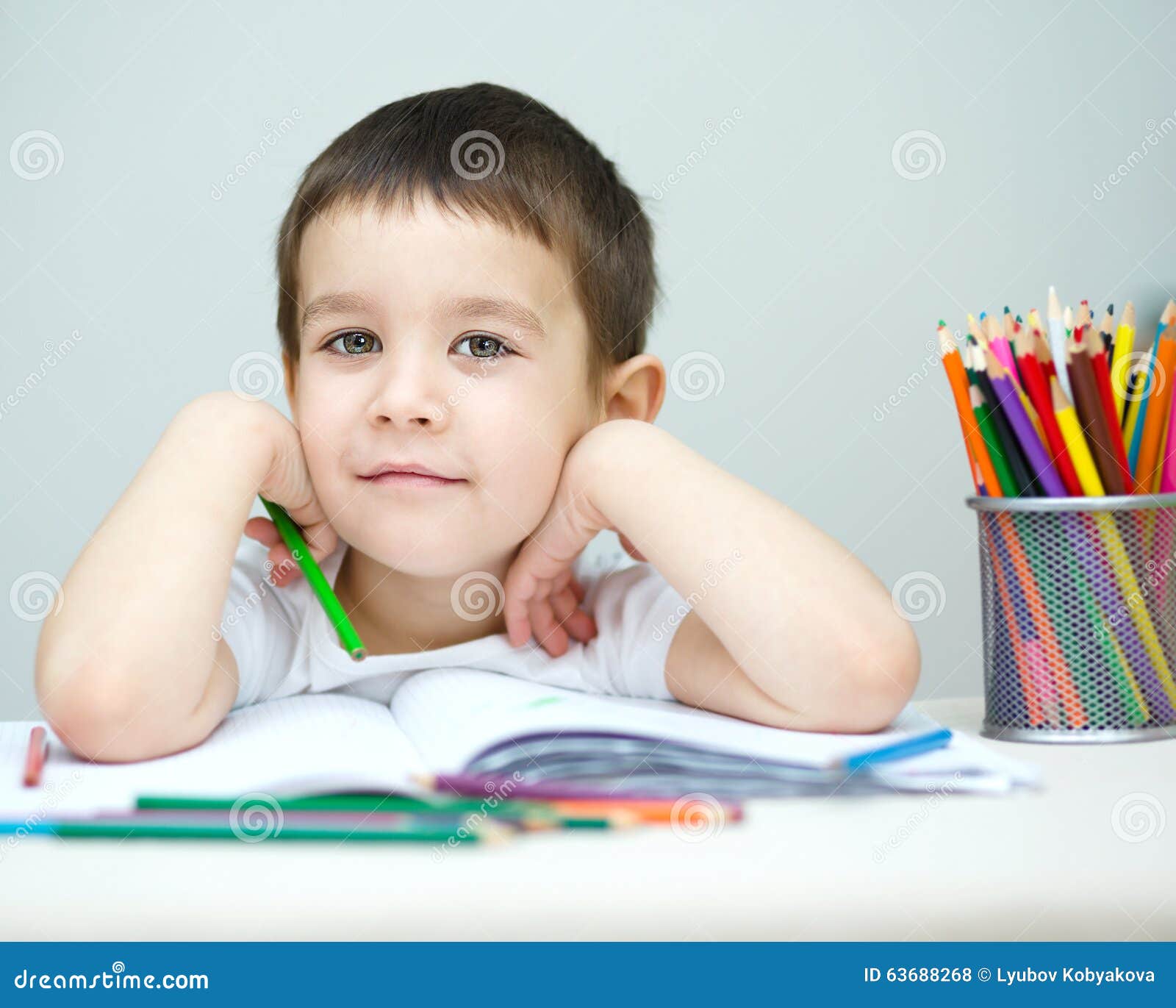 Little Boy is Holding Color Pencils Stock Photo - Image of closeup ...