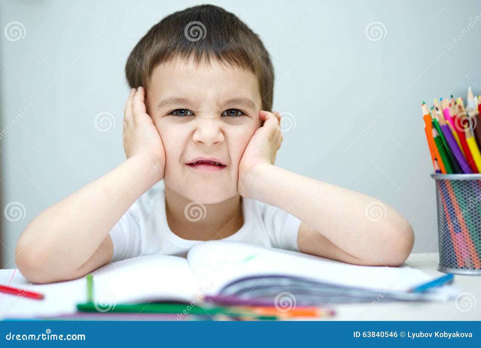 Little Boy is Holding Color Pencils Stock Photo - Image of cheerful ...