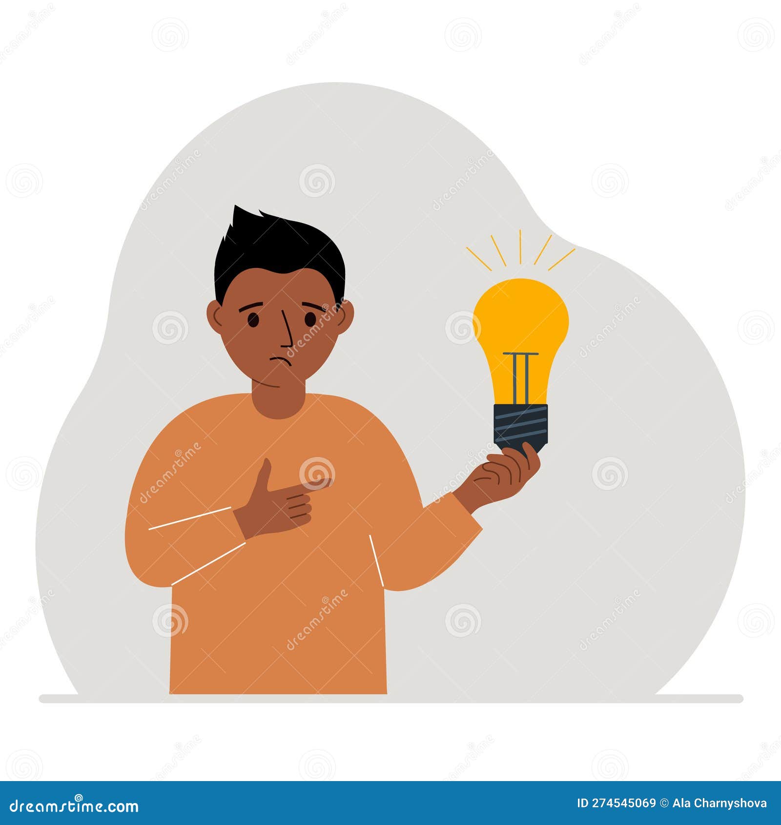 A Little Boy is Holding a Light Bulb in His Hand. Concept of Idea ...