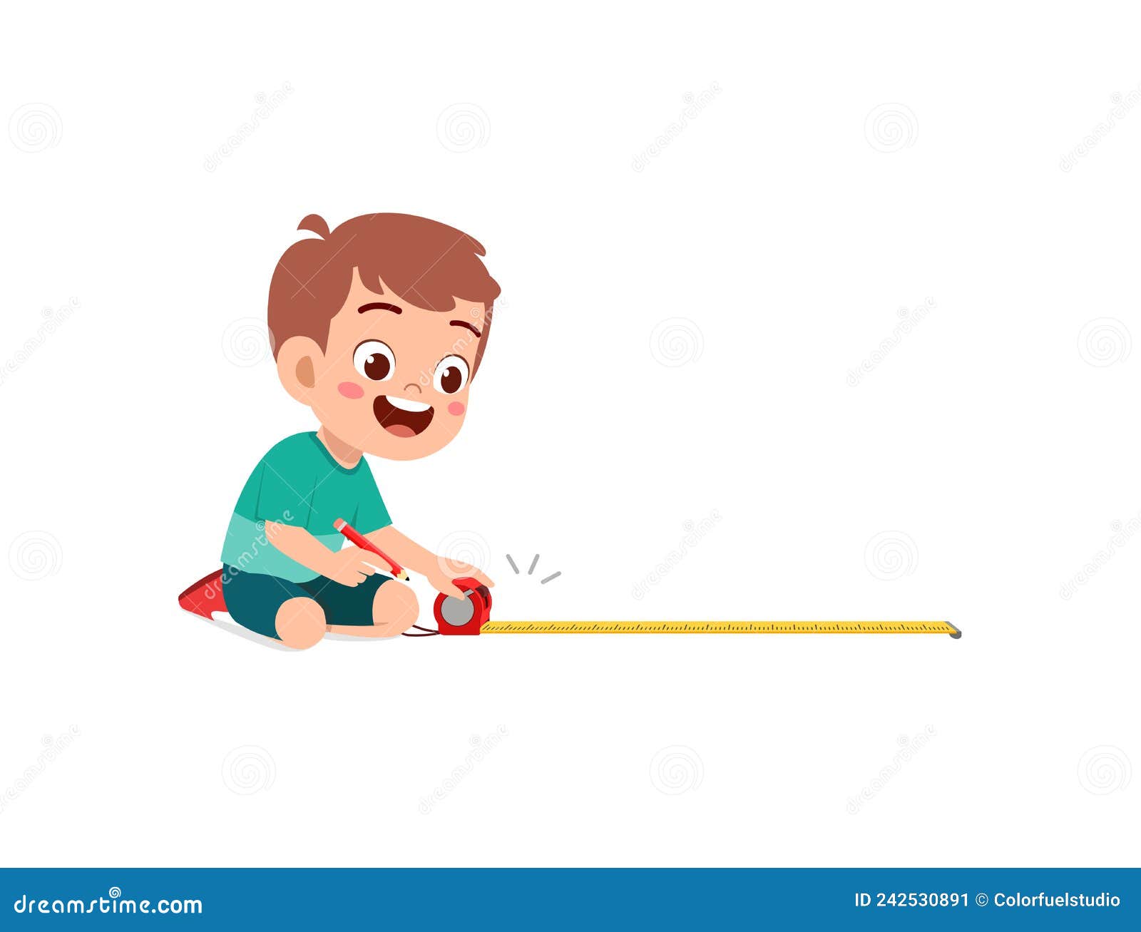 Little Boy Holding Measure Tape and Check Length Stock Vector ...