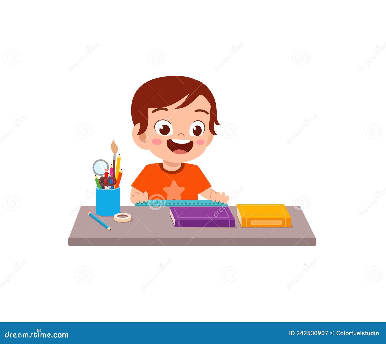 Little Boy Holding Ruler and Check Length Stock Vector - Illustration ...